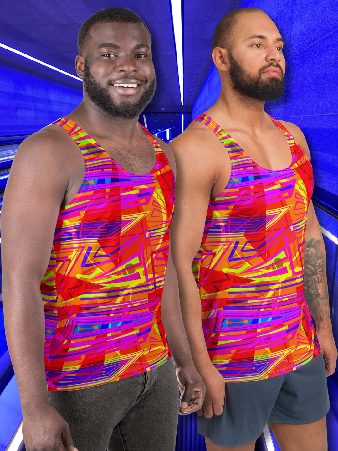 Tank Top for Men Orange Neoncore EDM Rave, Printed Sports Vest, Mens ...