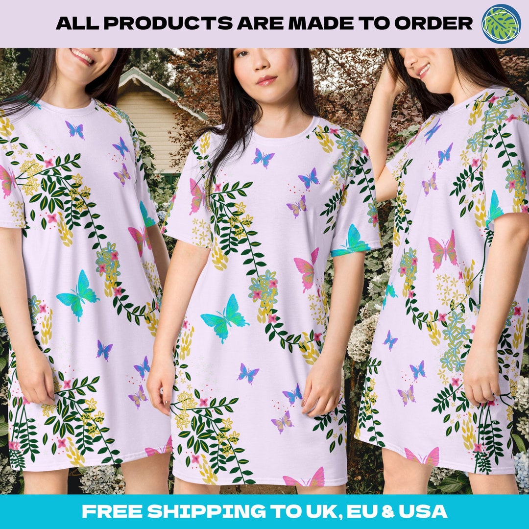 Pink Cottagecore Dress Floral T-shirt Dress Petite 2XS Plus Size 3XL ...