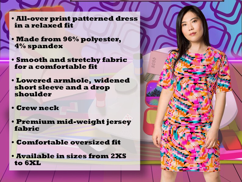 T-shirt Dress Harajuku Pixelated Rainbowcore, Futuristic Oversized ...