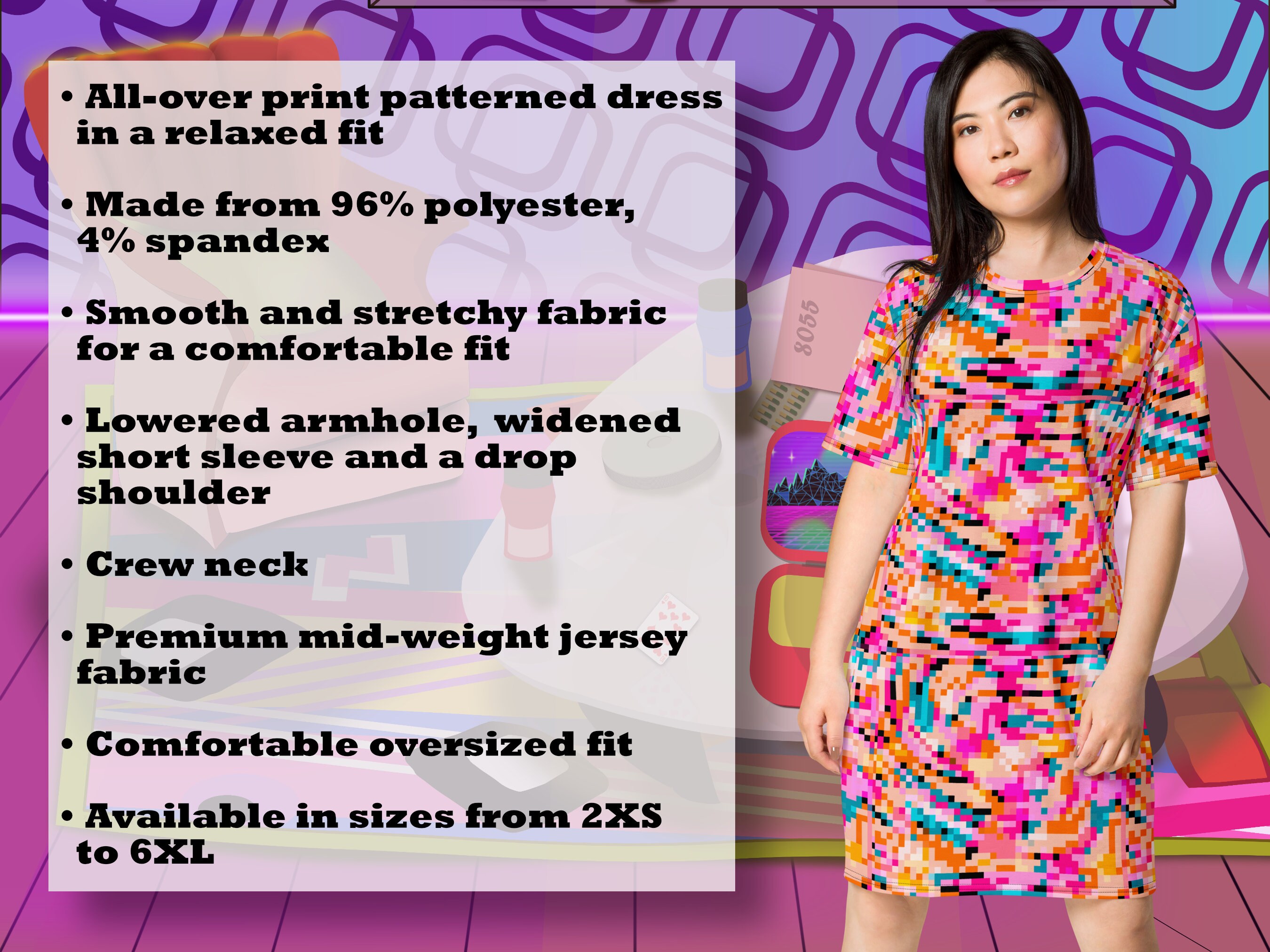 T-shirt Dress Harajuku Pixelated Rainbowcore, Futuristic Oversized ...
