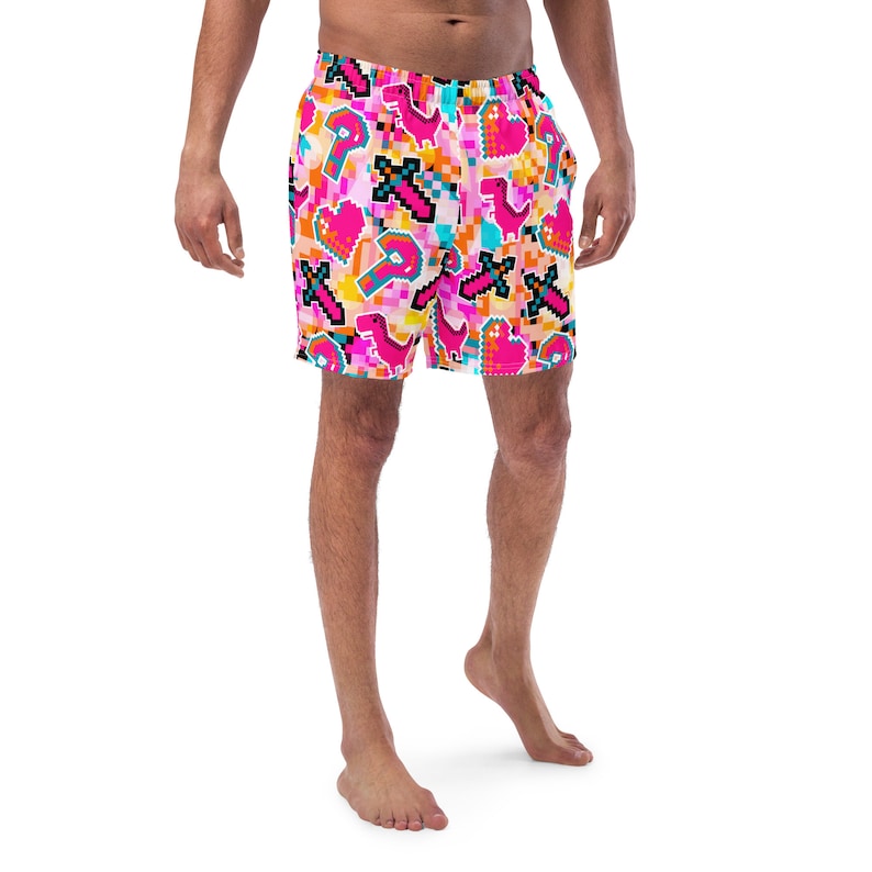 Mens Swim Trunks Patterned Harajuku Pop Kei Swimwear, Pixelated Pop Art ...