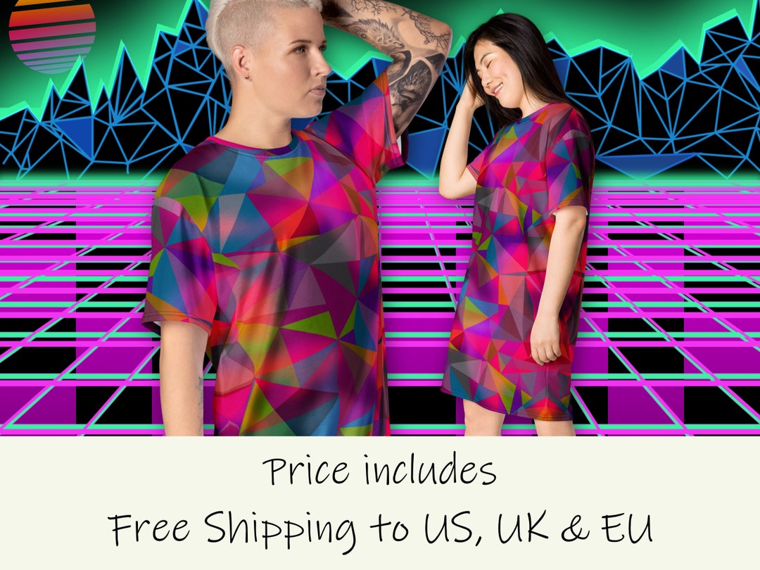 T-shirt Dress Cyberpunk Geometric Pattern Dark Synthwave Vaporwave ...