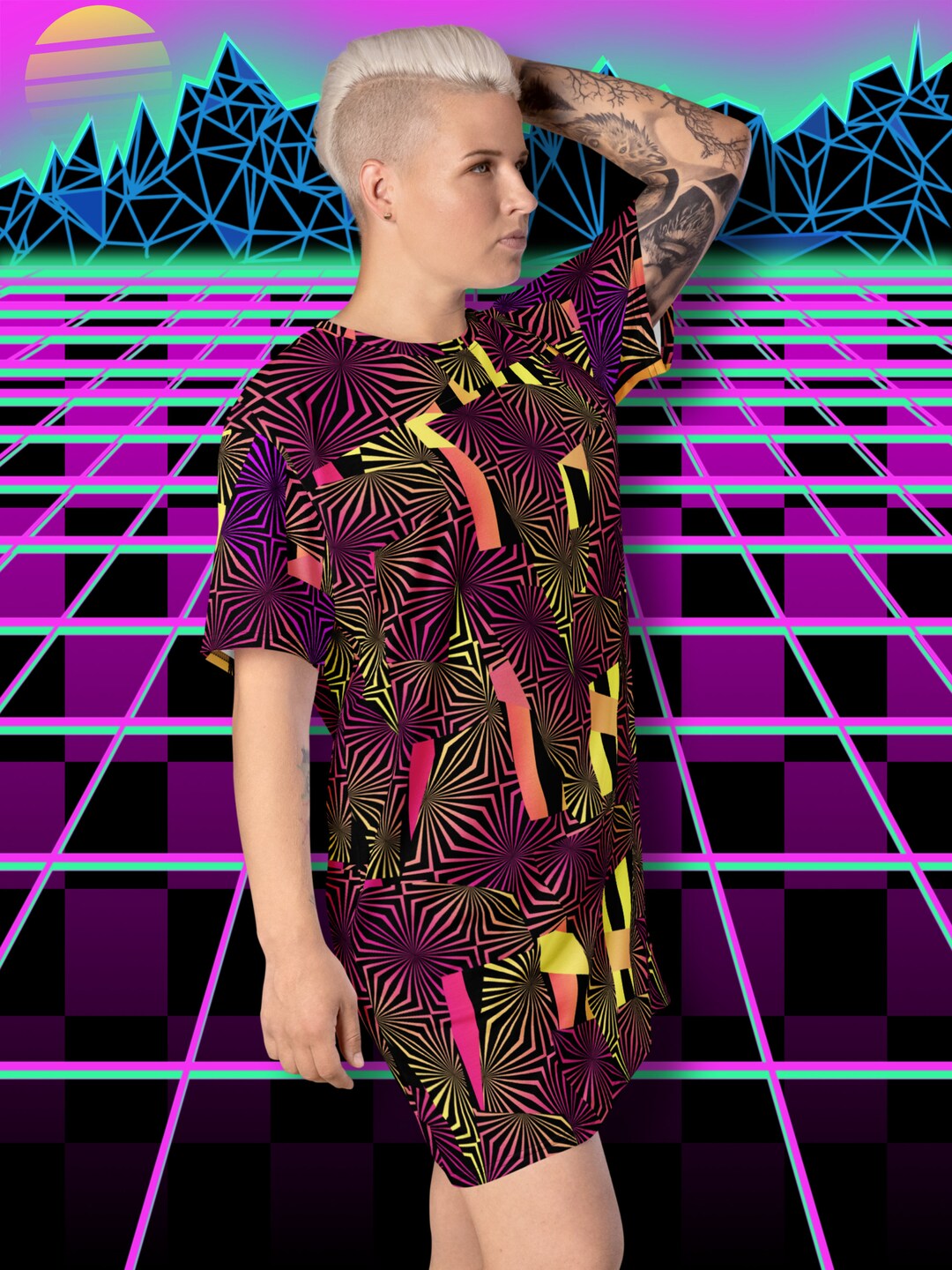 Spandex Vaporwave T-shirt Dress: 80s Retro Party Outfit - Etsy