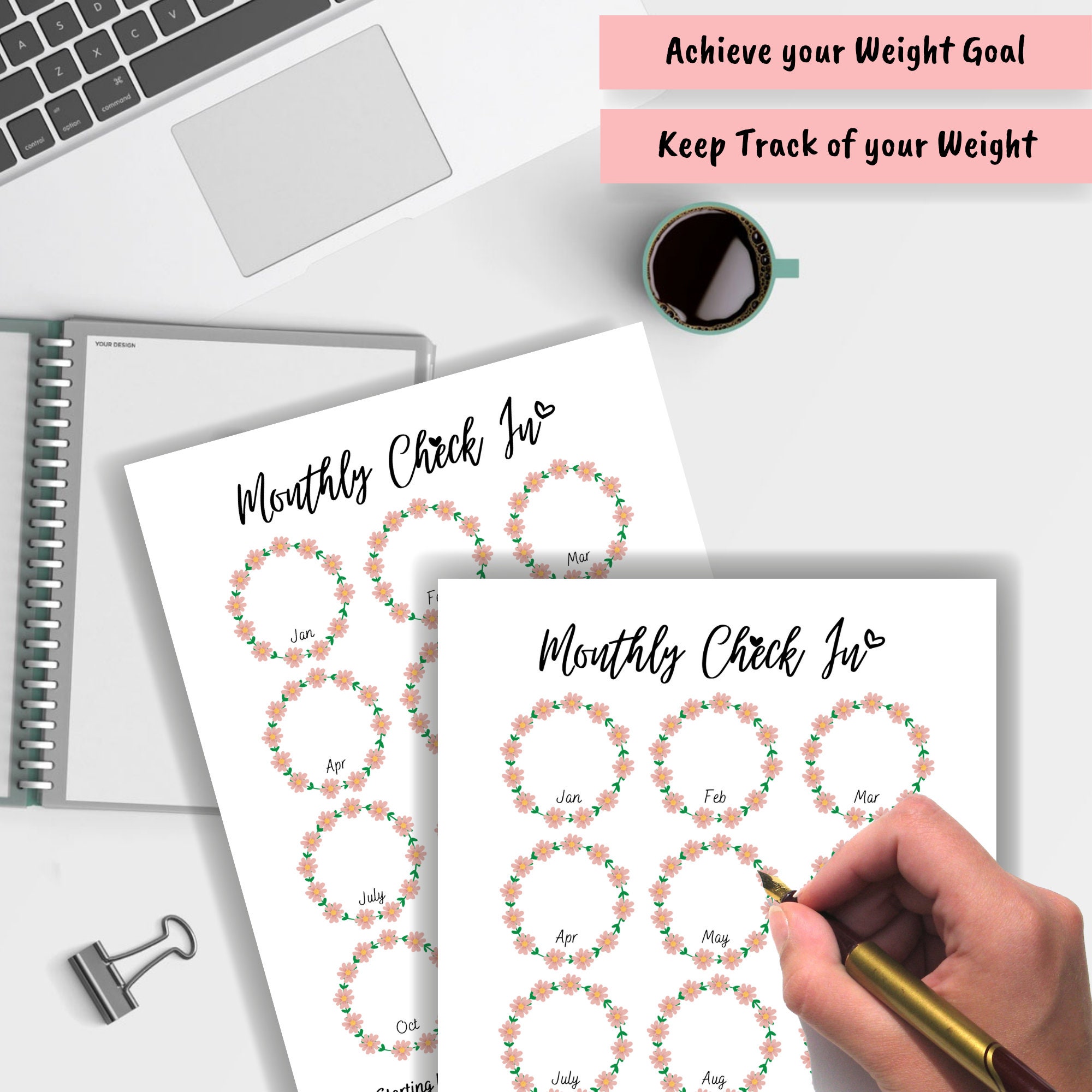 Weight Tracker 12 Month, Weight Loss Chart, Motivational Chart, Weight ...