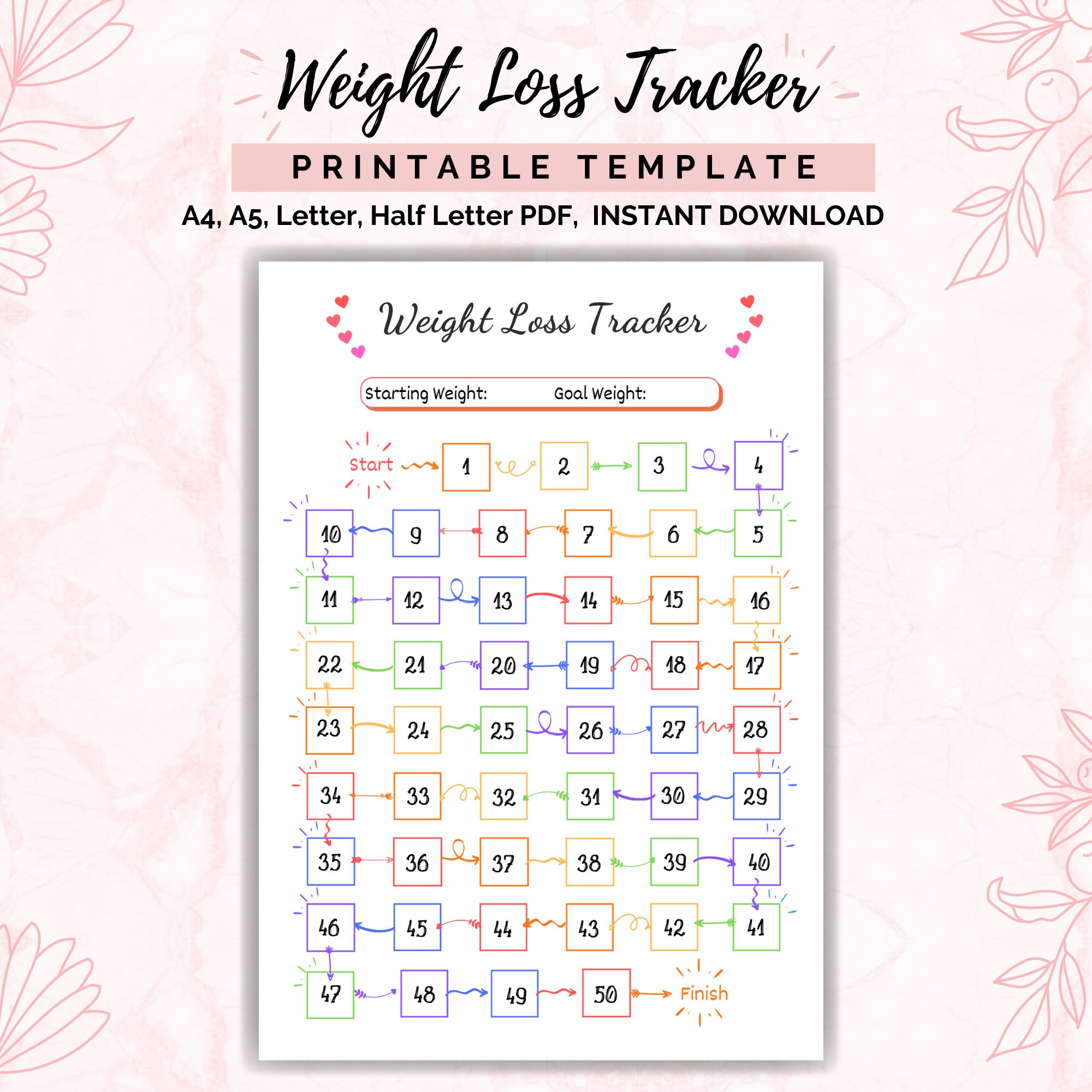 Weight Loss Tracker Printable 50 Lb/kg Weight Loss Chart | Etsy