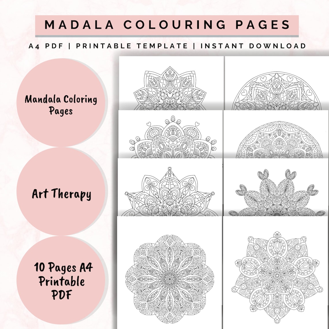Mandala Coloring 10 Pages Printable Mental Health Relaxing - Etsy