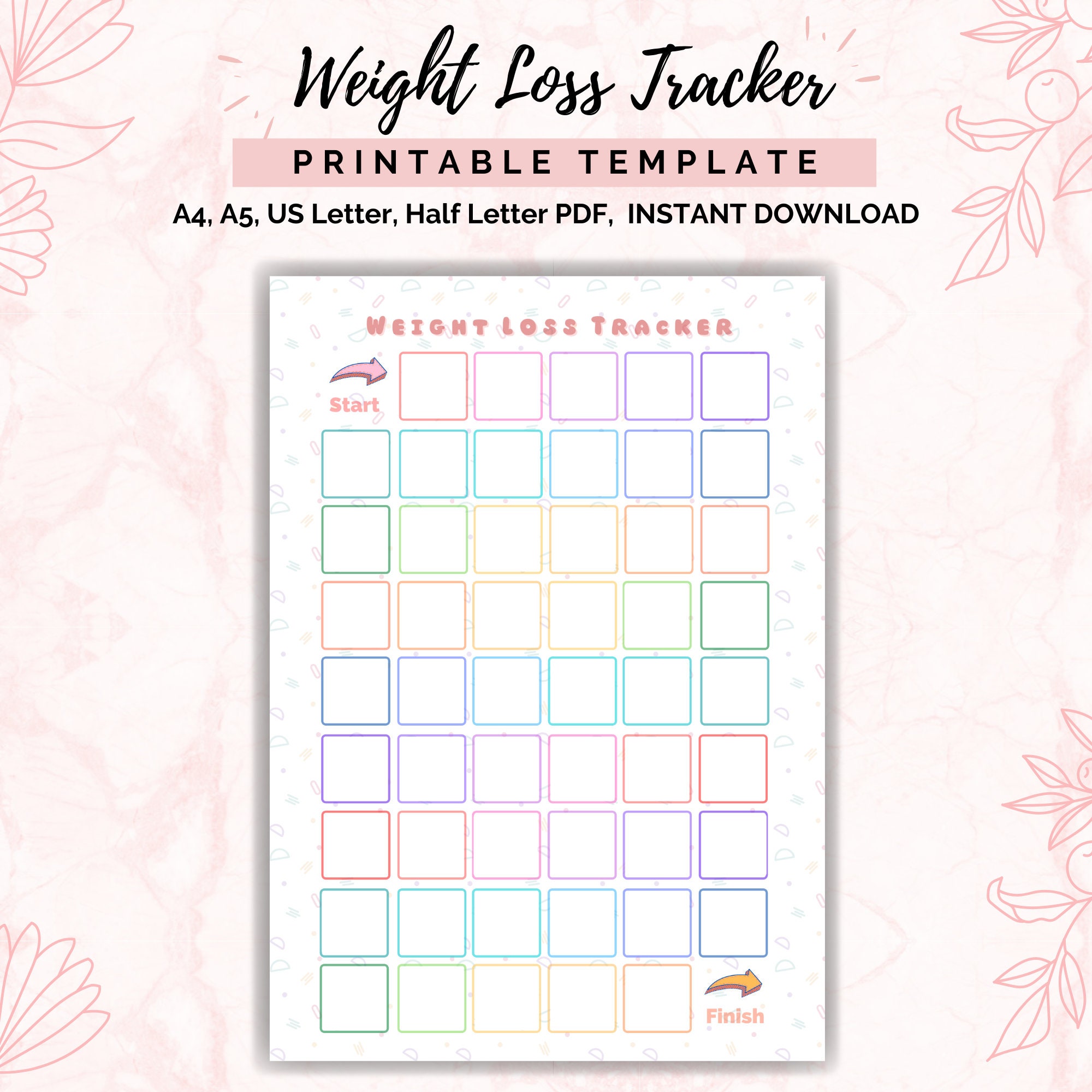 Weight Loss Tracker 52 Weeks Weight Loss Chart Printable - Etsy