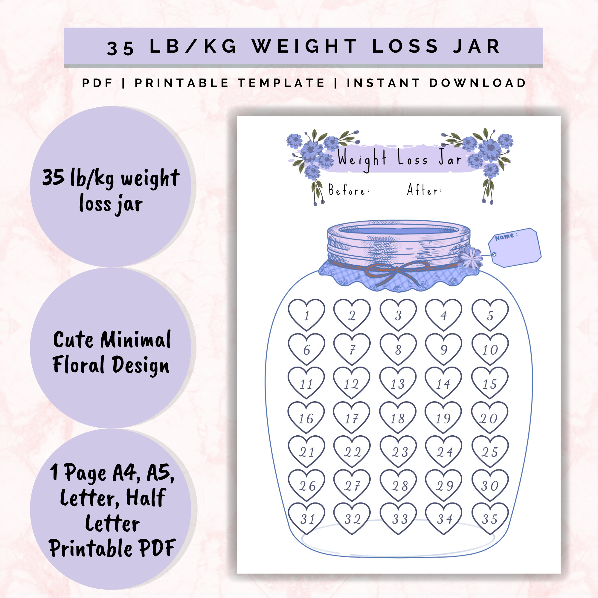 Weight Loss Jar Tracker, 35 Lb/kg Printable (digital Download) - Etsy