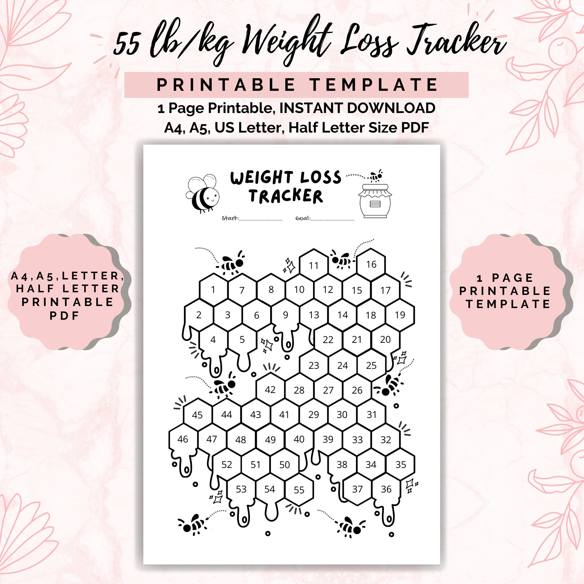 Weight Loss 55 Lb/kg Printable, Weight Loss Chart, Weight Loss Planner ...