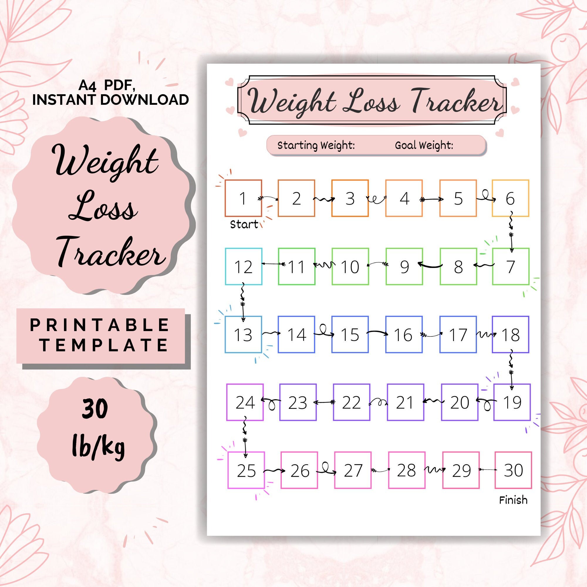 Weight Loss Tracker Printable 30 Lb kg Weight Loss Chart Motivational Weight Loss Tracker Printable 30 Lb kg Weight Loss Chart Motivational