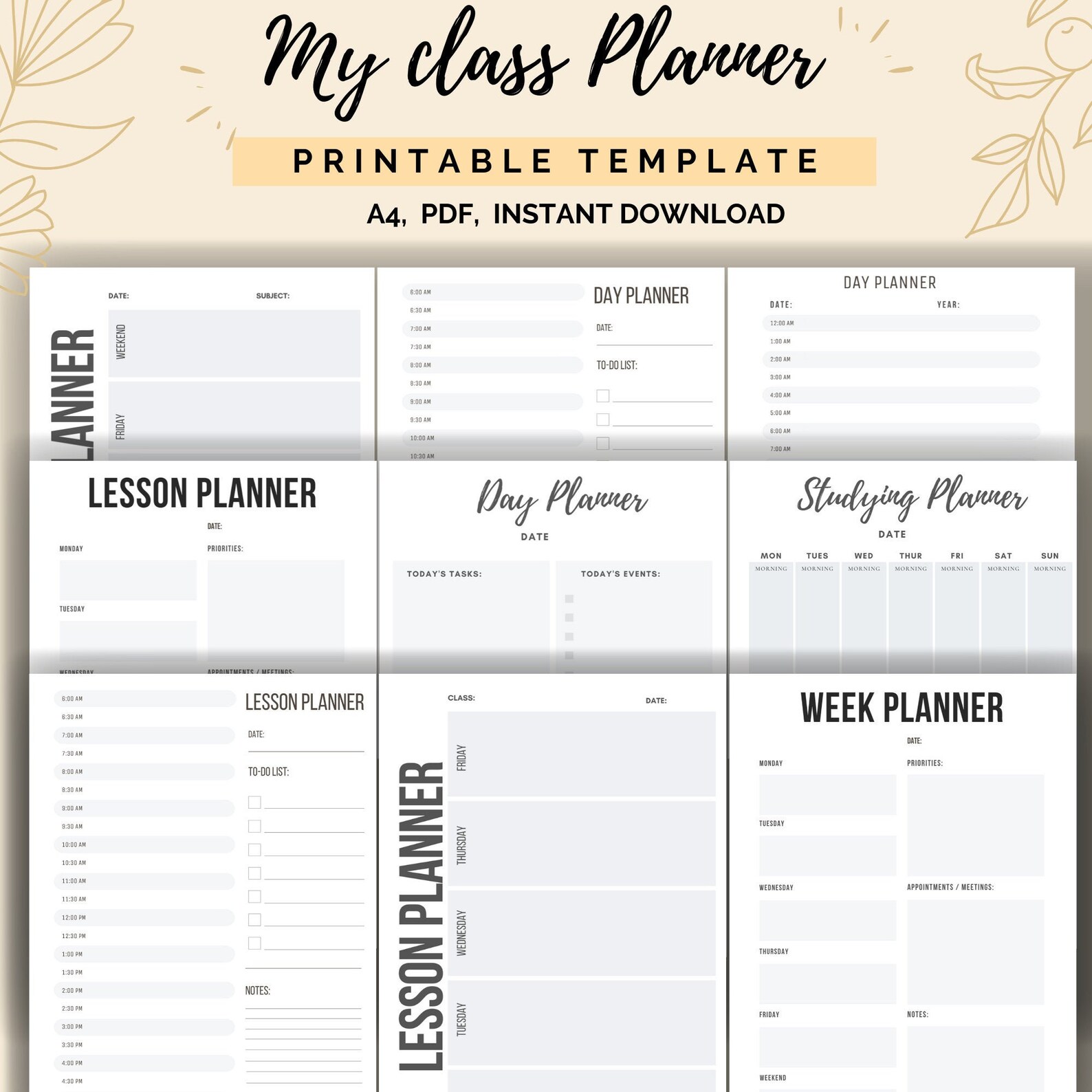 Weekly Class Schedule PDF A4, Weekly Planner PRINTABLE, Weekly ...