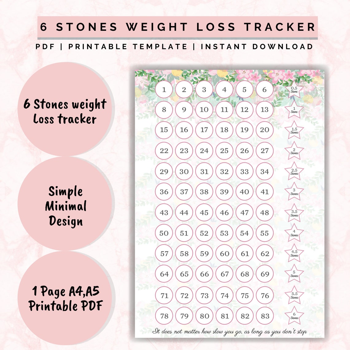 Weight Loss Tracker 6 Stones / 84lbs, Motivational Chart, Weight Loss ...