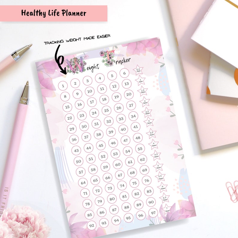 Weight Loss Tracker 7 Stones / 98lbs Motivational Chart - Etsy