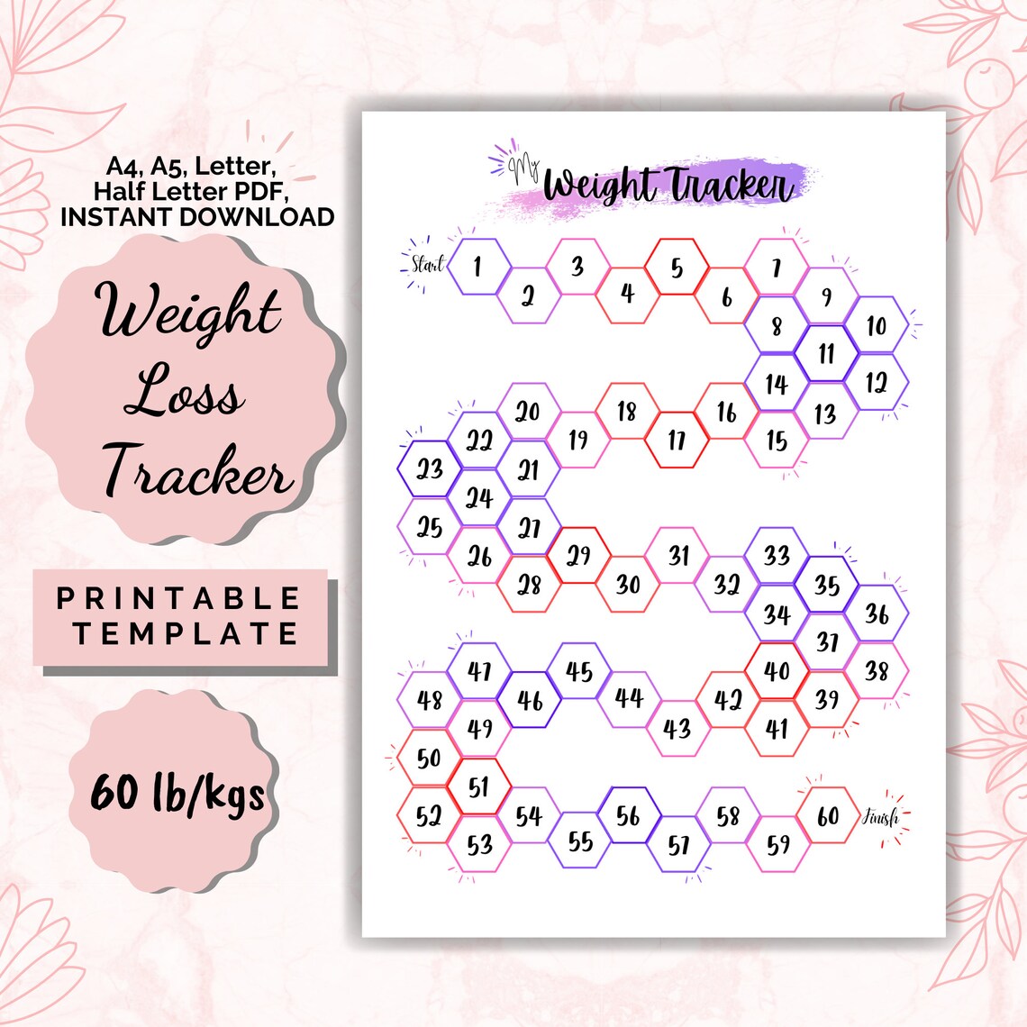 60 Lb/kg Weight Loss Tracker: Printable Chart (digital Download) - Etsy