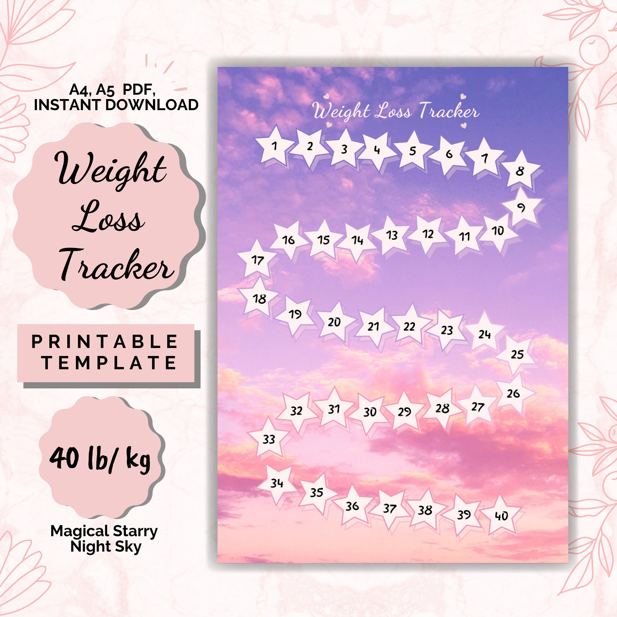 Weight Loss 40 Lb/kg, Weight Loss Tracker, Weight Loss Planner, Weight ...