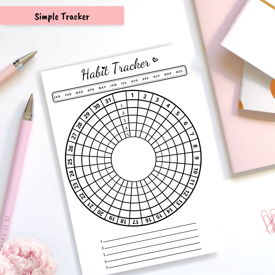 Circle Habit Tracker Printable, Routine Log, Routine Planner, Habit Log ...