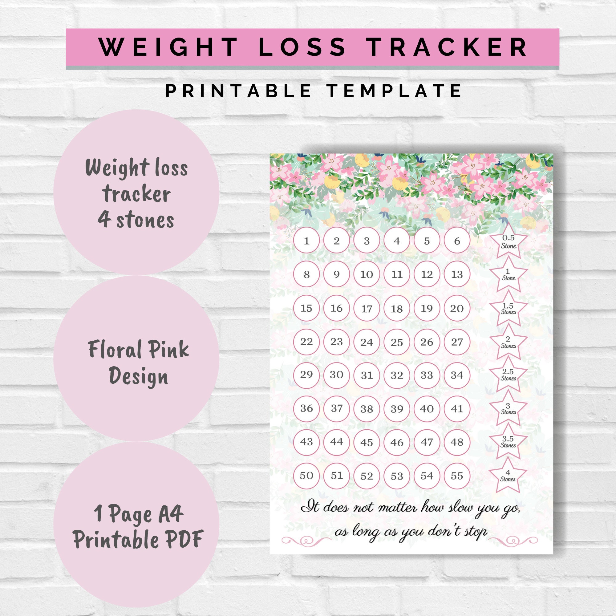 Weight Loss Tracker 4 Stones / 56lbs, Motivational Chart, Weight Loss ...