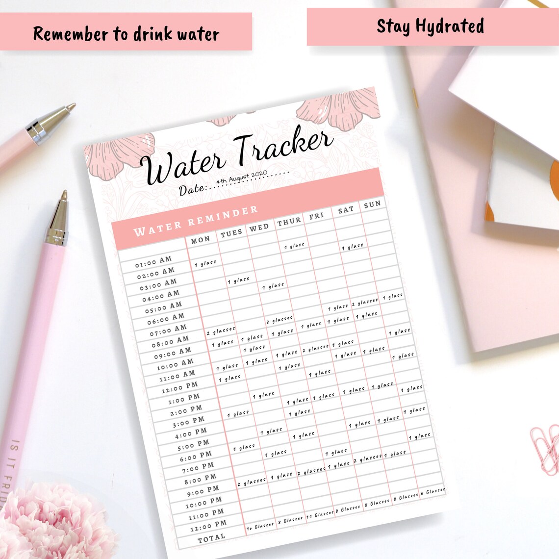 Water Tracker Template Weekly Water Diary Health Planner | Etsy