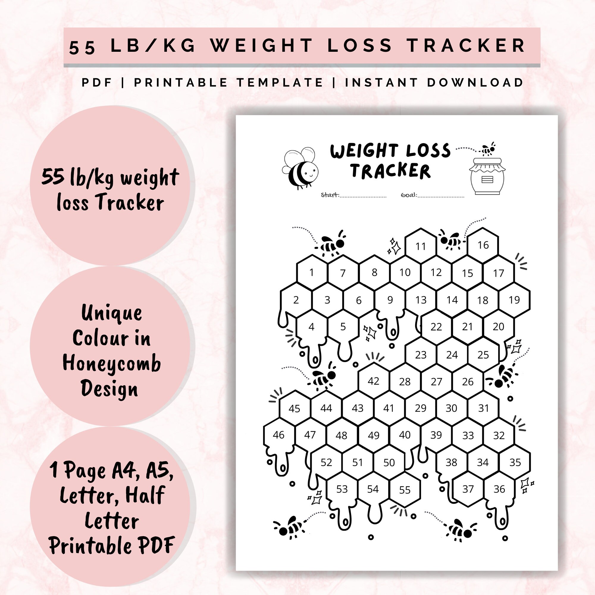 Weight Loss 55 Lb/kg Printable, Weight Loss Chart, Weight Loss Planner ...
