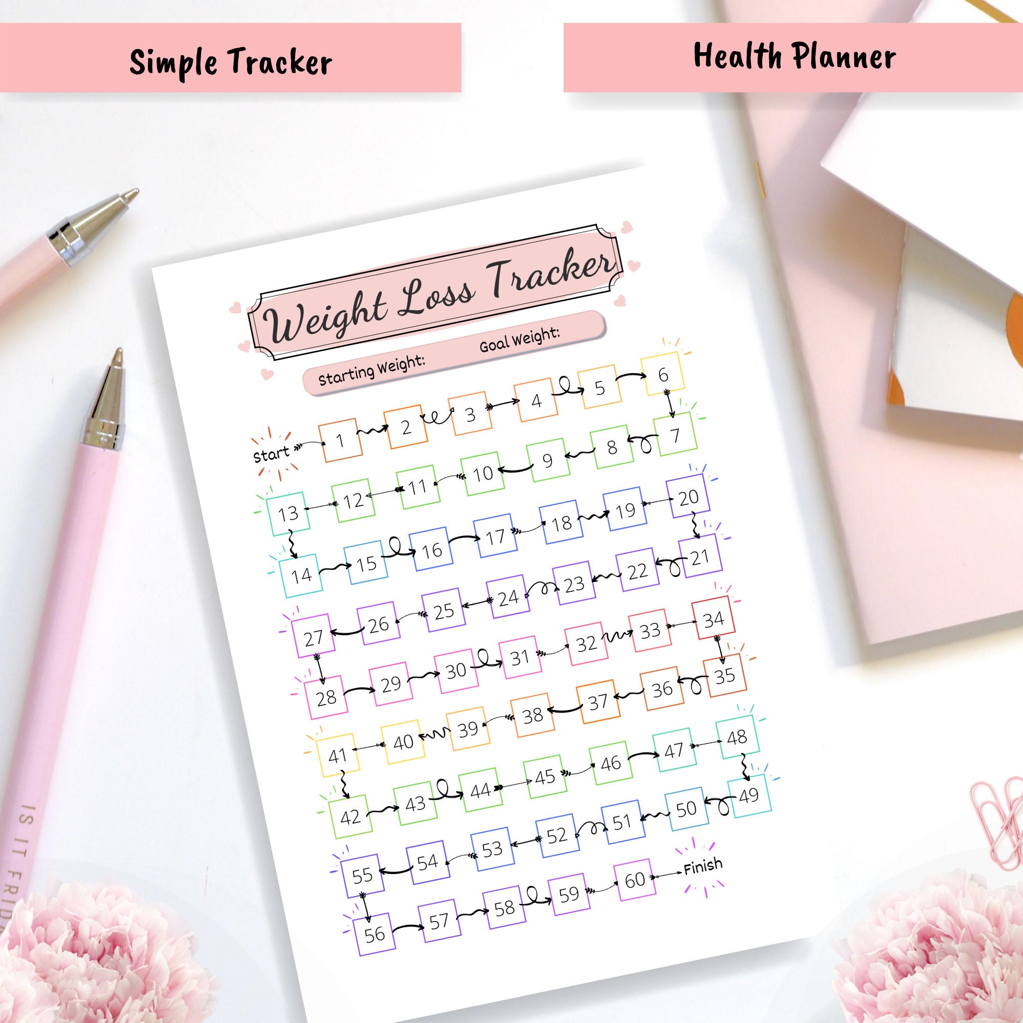 Weight Loss Tracker Printable 60 Lb/kg, Weight Loss Chart Motivational ...