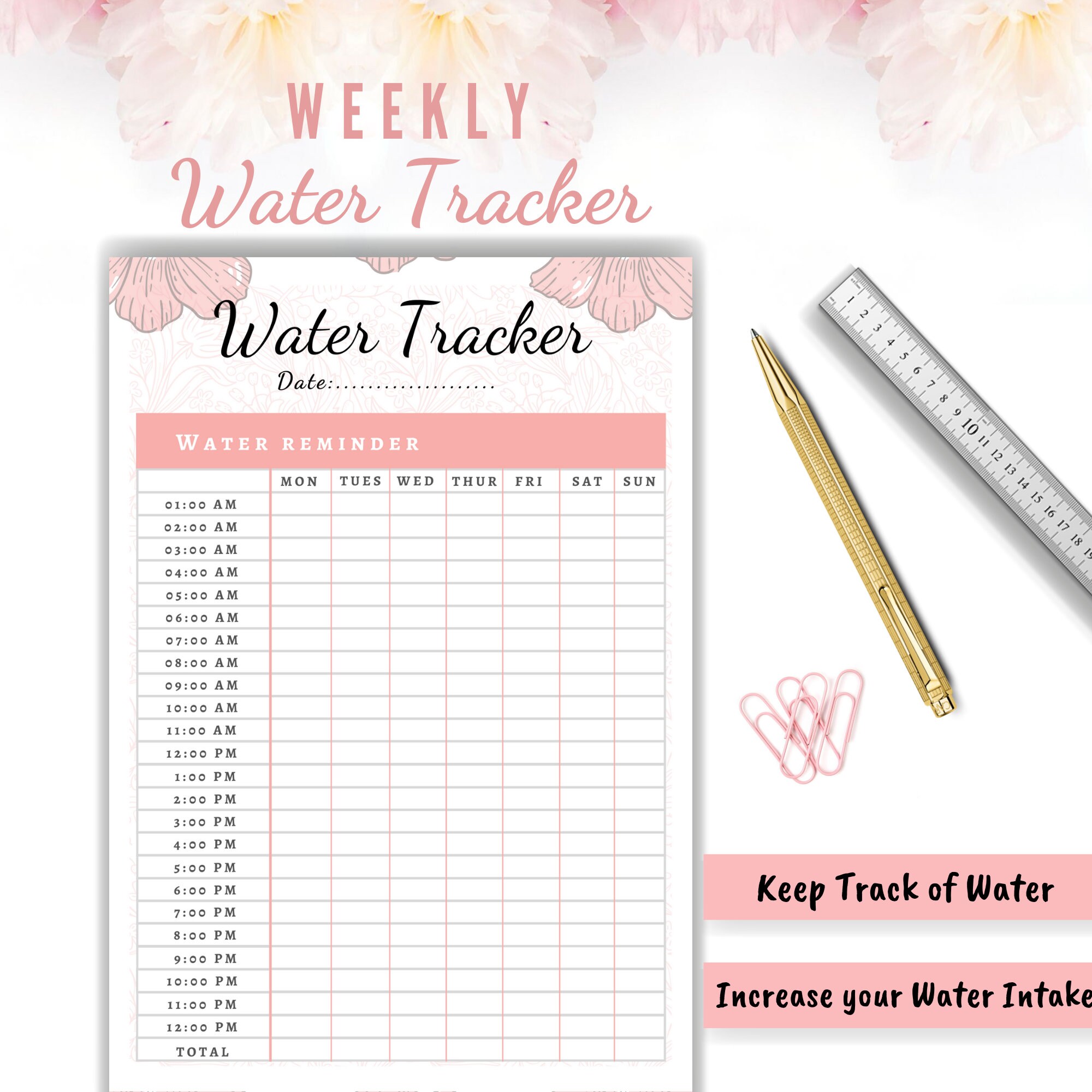Water Tracker Template Weekly Water Diary Health Planner - Etsy