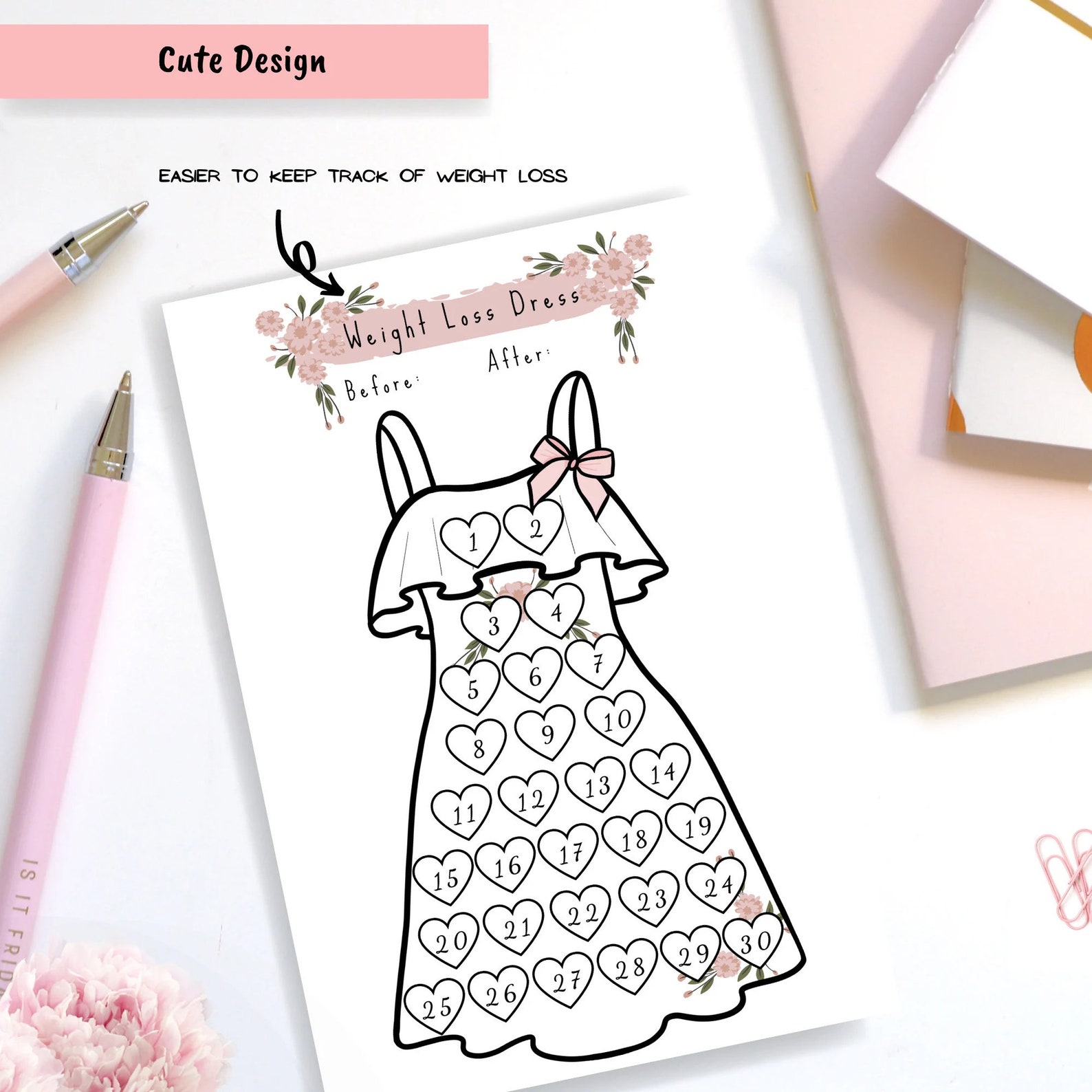 Weight Loss Dress 30 Lb/kg Printable, Weight Loss Chart, Weight Loss ...