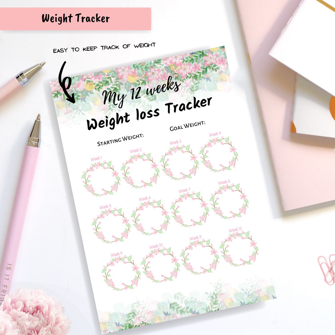 Weight Loss Tracker 12 Weeks Weight Loss Chart Printable - Etsy