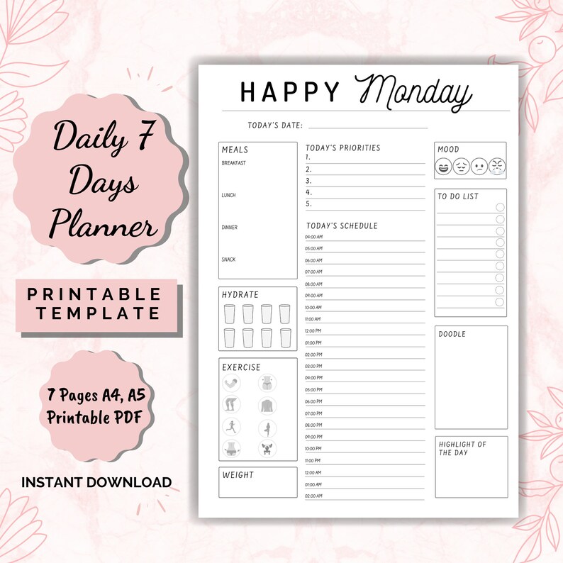 Day Planner Daily Planner Daily Organizer Daily Schedule - Etsy