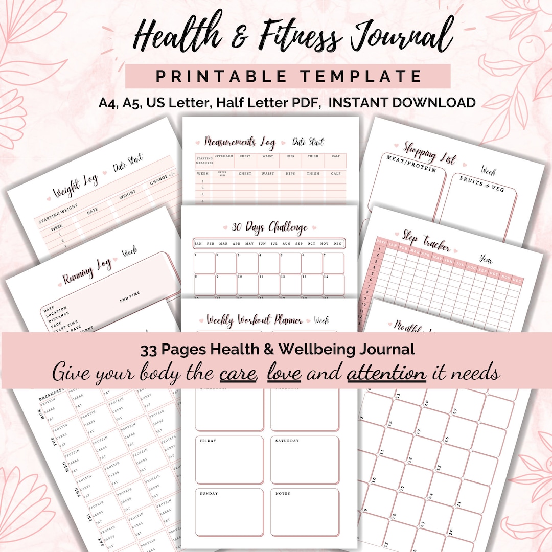 Health and Fitness Journal, Health Planner, Fitness Planner, Wellbeing ...