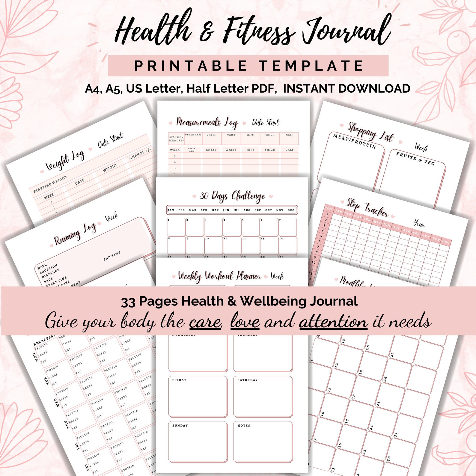 Health and Fitness Journal, Health Planner, Fitness Planner, Wellbeing ...