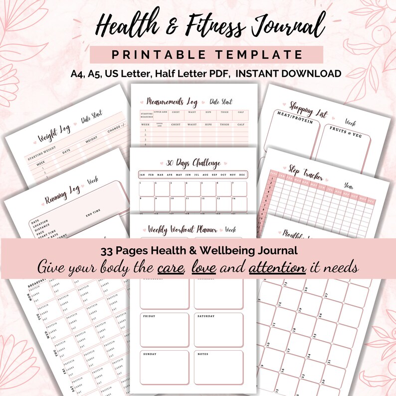 Health and Fitness Journal, Health Planner, Fitness Planner, Wellbeing ...