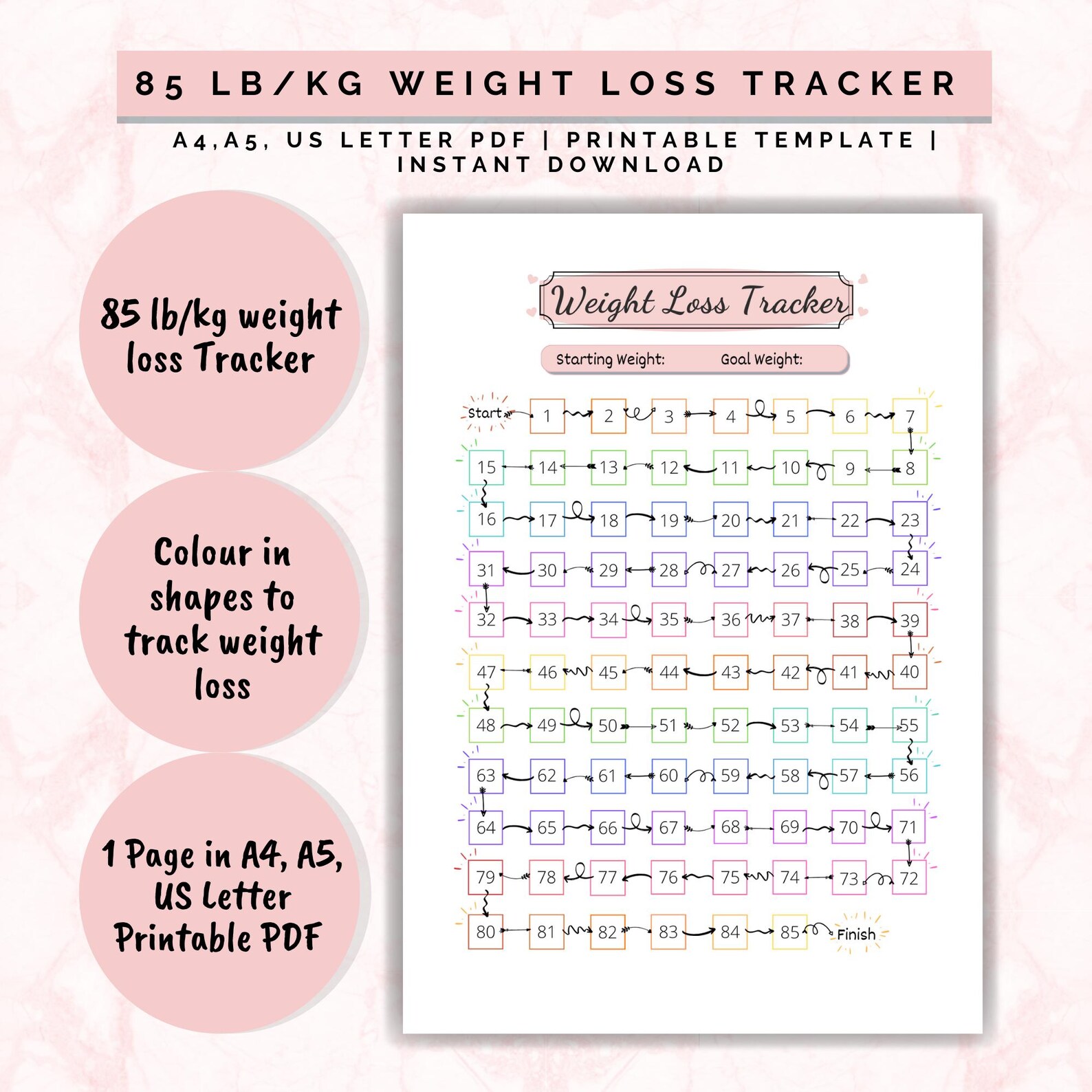 Weight Loss Tracker 85 Lb/kg Printable, Weight Loss Chart, Motivational ...