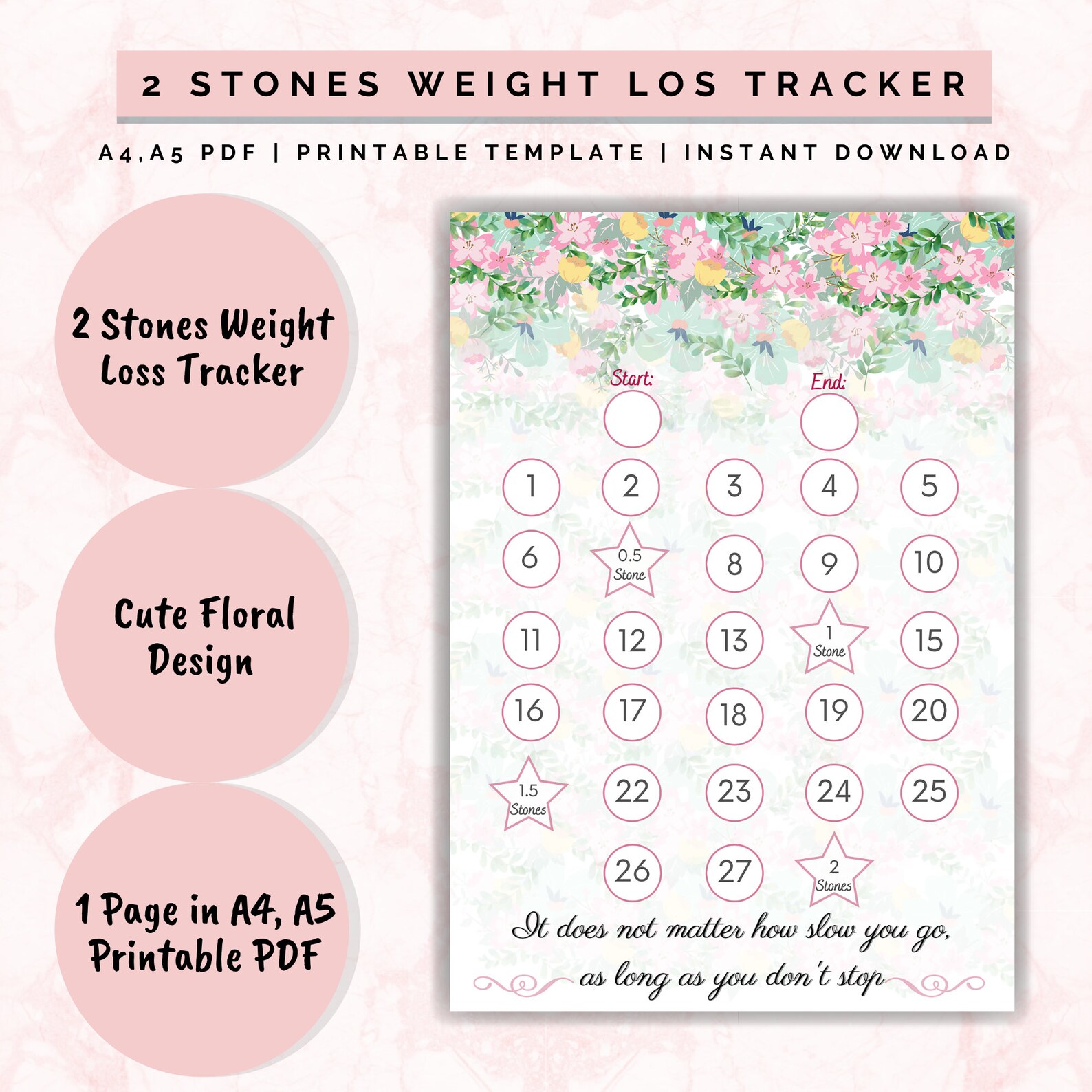 Weight Loss Tracker 2 Stones / 28lbs, Motivational Chart, Weight Loss ...