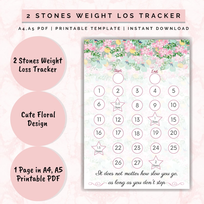Weight Loss Tracker 2 Stones / 28lbs, Motivational Chart, Weight Loss ...
