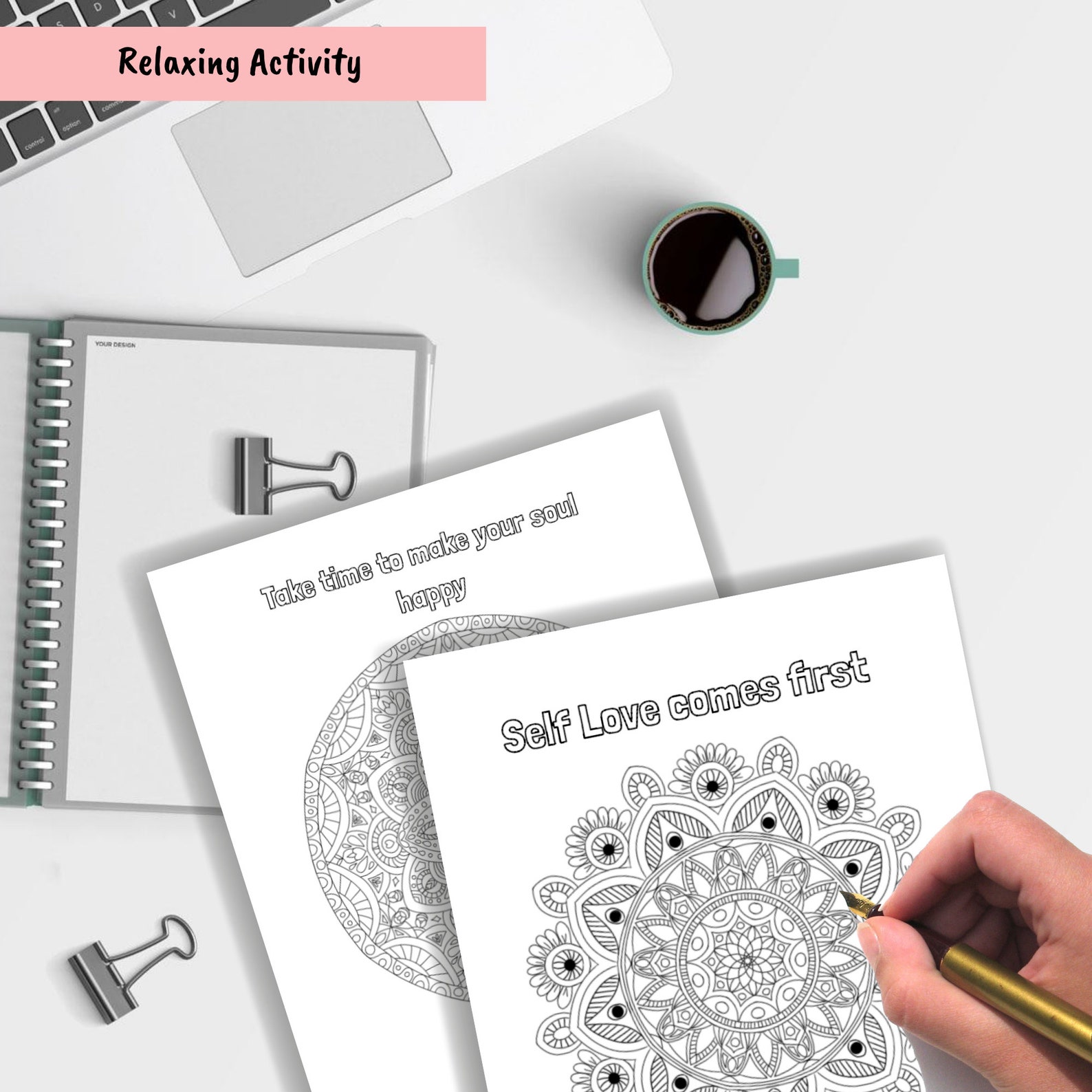 Mandala Coloring 10 Pages Printable, Mental Health, Motivational Quotes ...