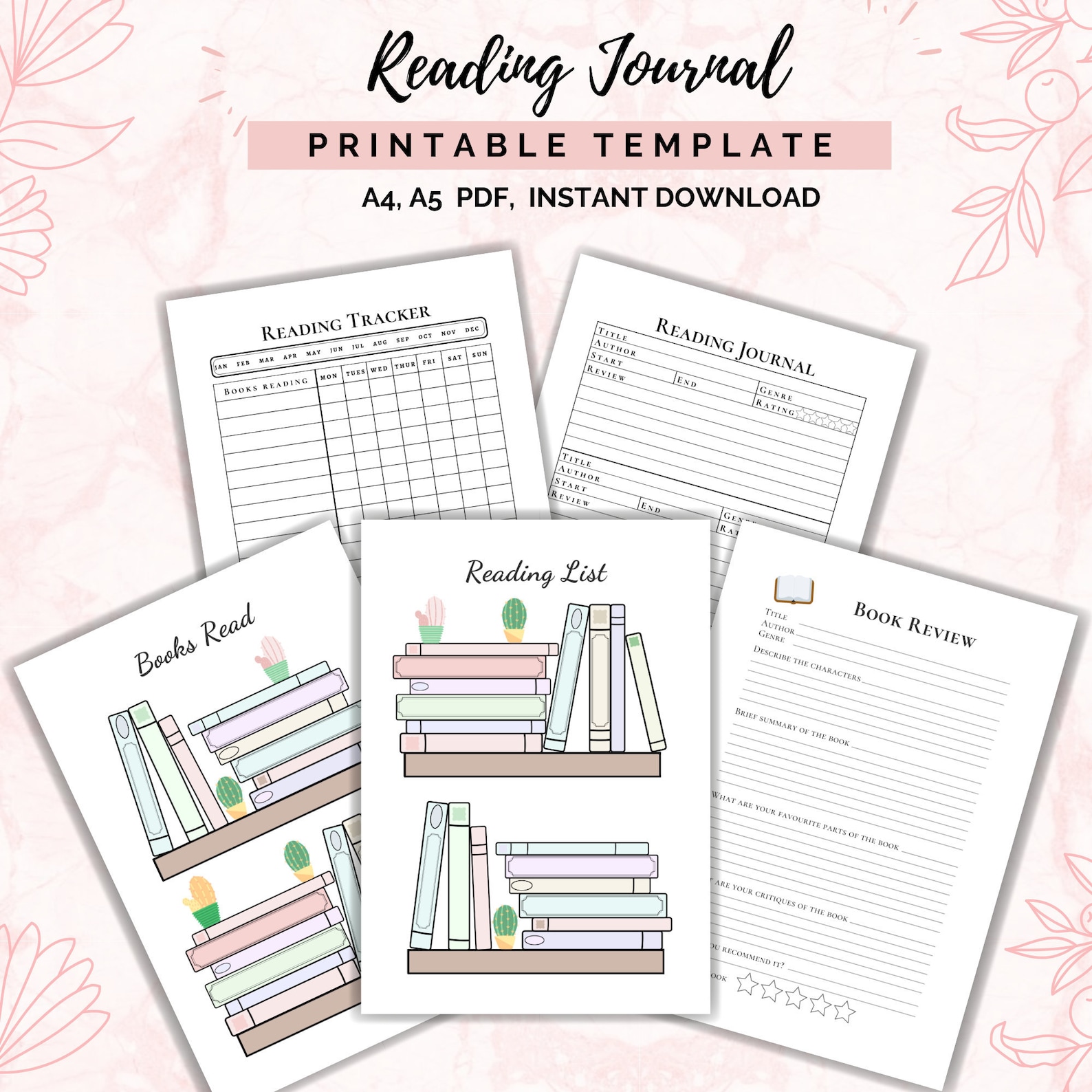 Reading Journal Reading Tracker Reading Planner Reading - Etsy