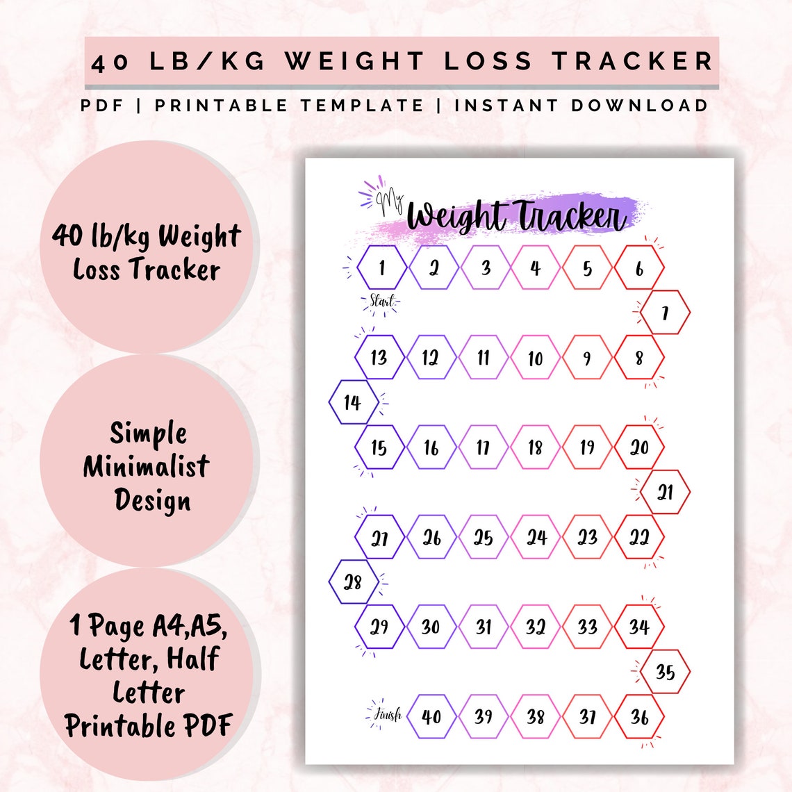 Weight Loss 40 lb/kg Weight Loss Tracker Weight loss | Etsy