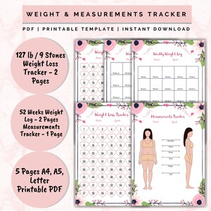 Weight Loss Tracker 9 Stones Printable, 127 Lb Weight Loss Chart ...