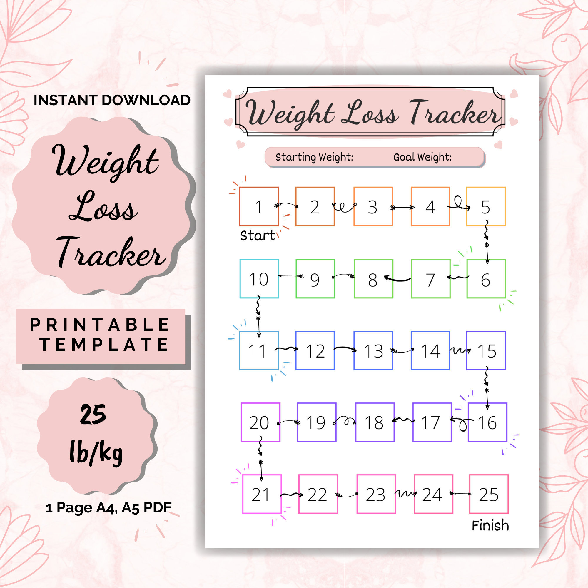 Weight Loss Tracker Printable 25 Lb/kg, Weight Loss Planner, Weight ...
