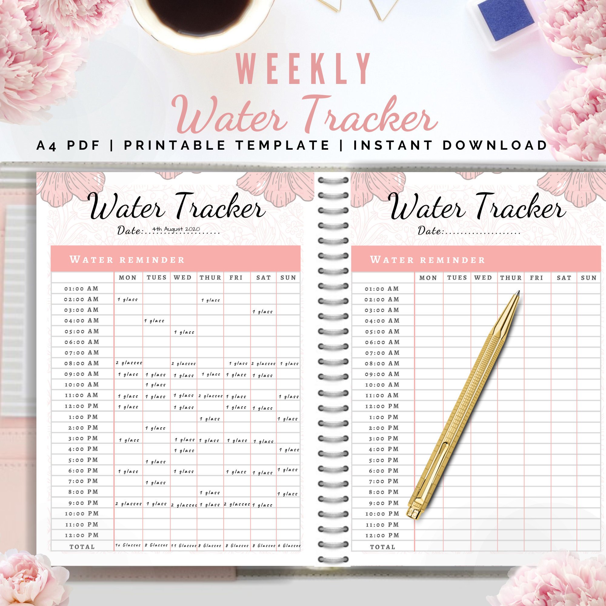 Water Tracker Template Weekly Water Diary Health Planner - Etsy