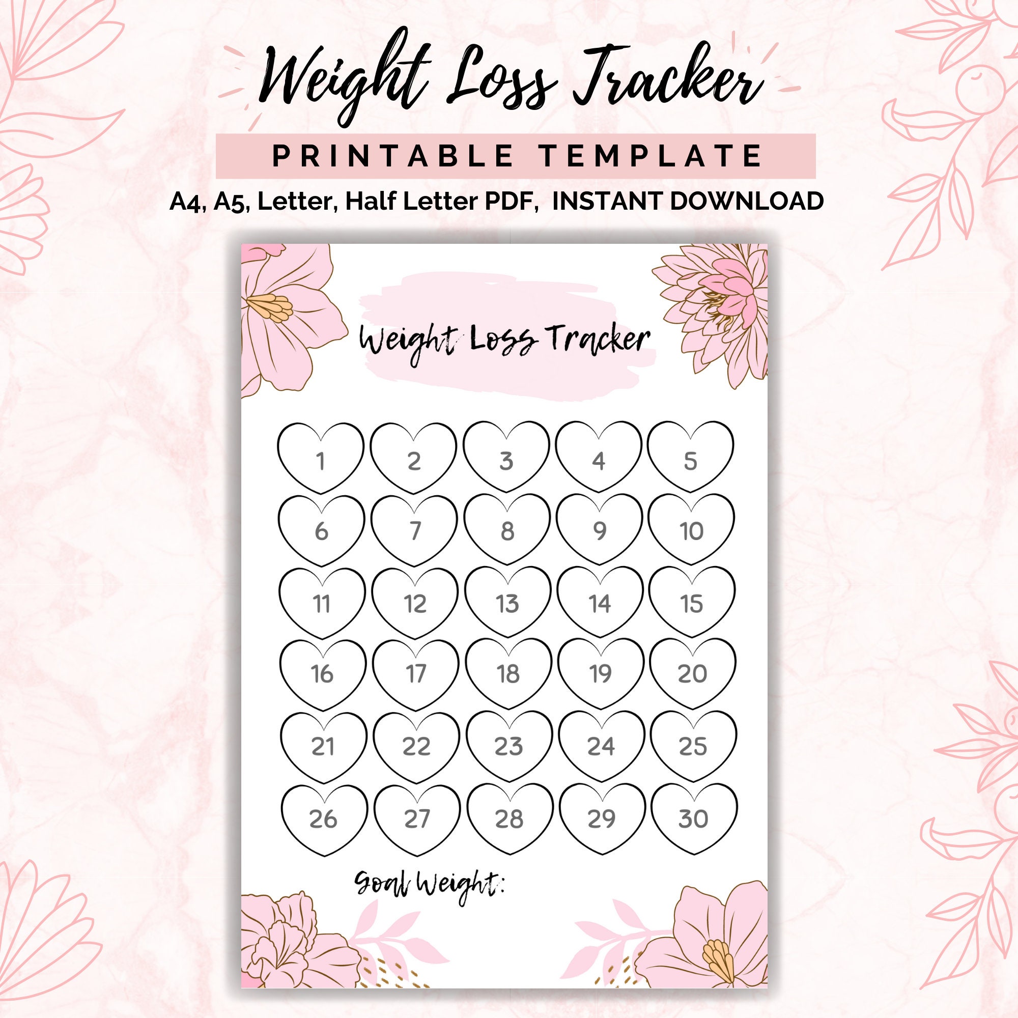 Weight Loss Tracker Printable 30 Lb/kg, Weight Loss Chart Motivational ...