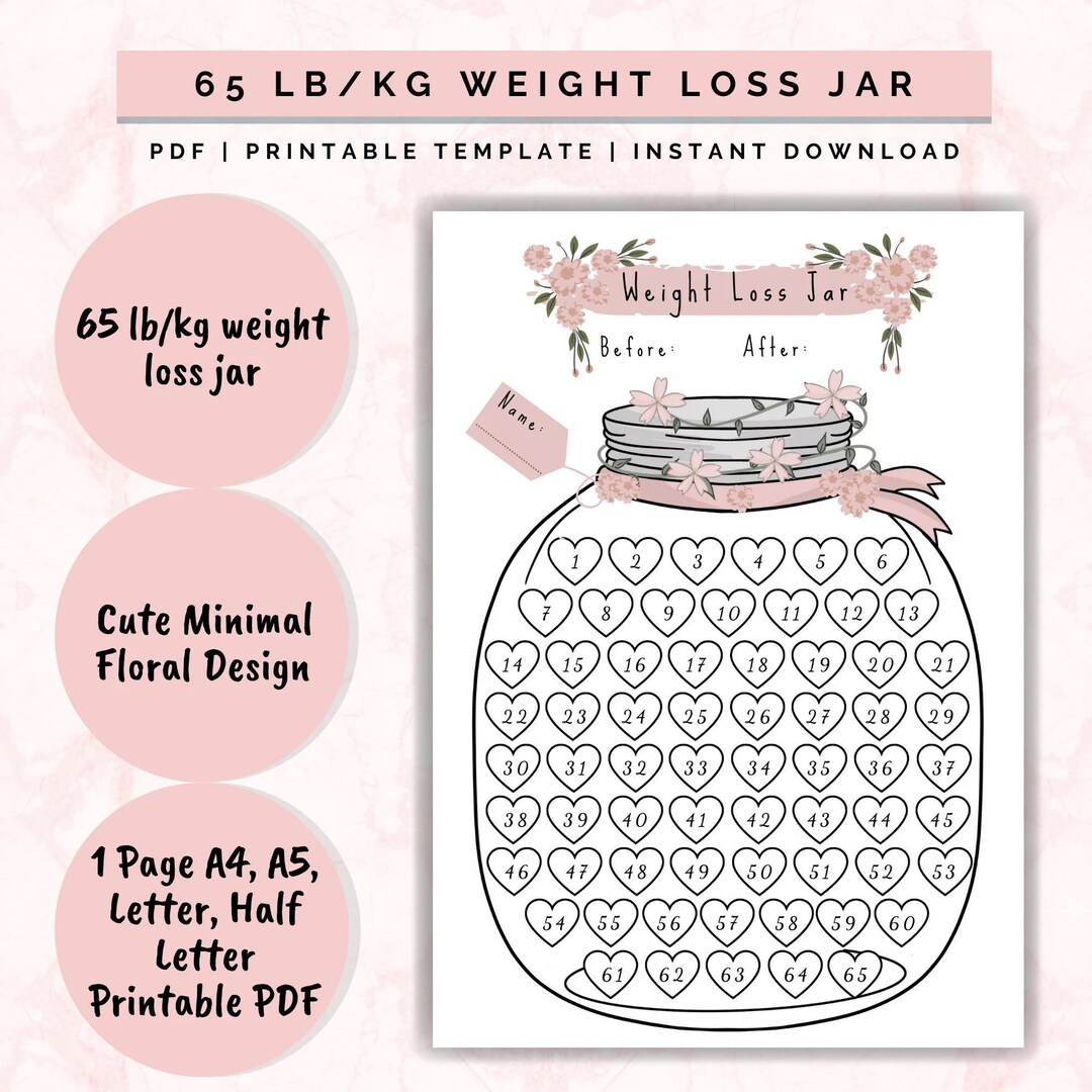 Weight Loss Jar 65 Lb/kg Printable, Weight Loss Chart, Weight Loss ...