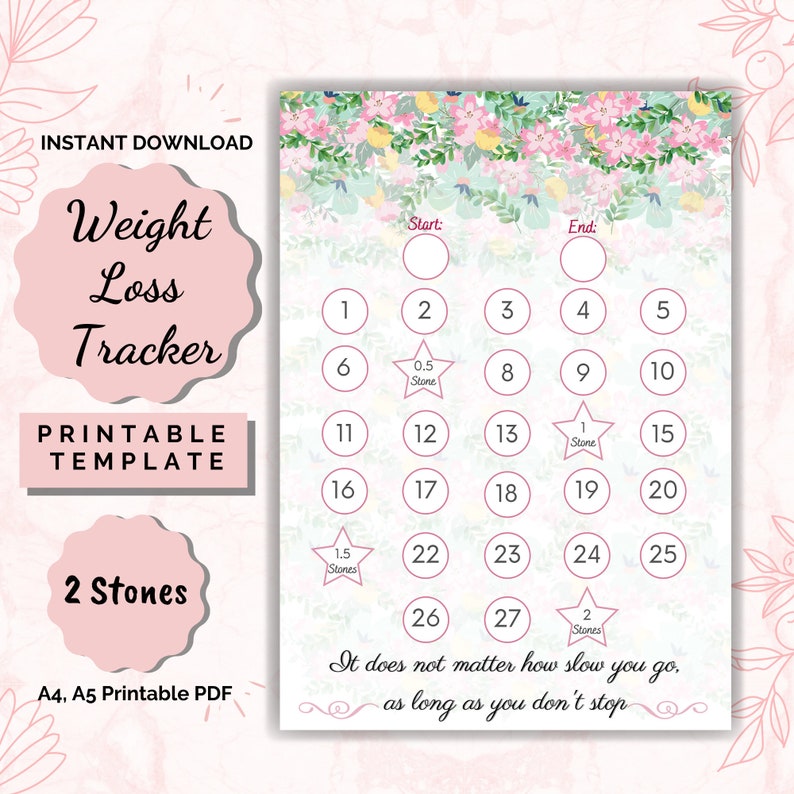 Weight Loss Tracker 2 Stones / 28lbs, Motivational Chart, Weight Loss ...