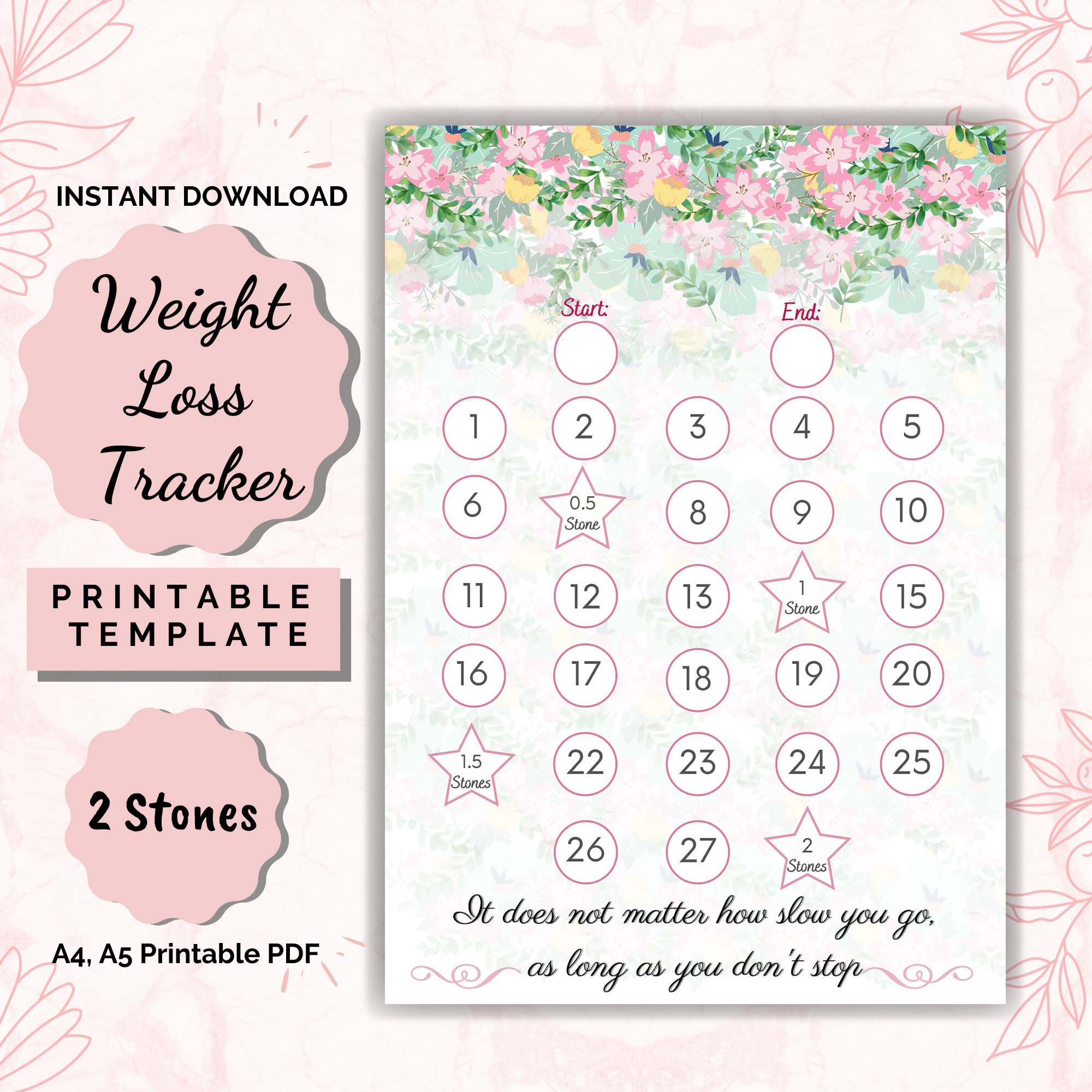 Weight Loss Tracker 2 Stones / 28lbs, Motivational Chart, Weight Loss ...