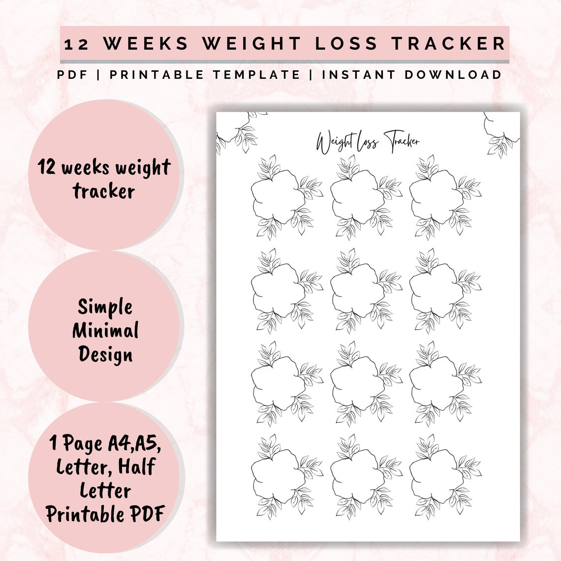 Weight Tracker 12 Weeks, Weight Loss Chart, Motivational Chart, Weight ...
