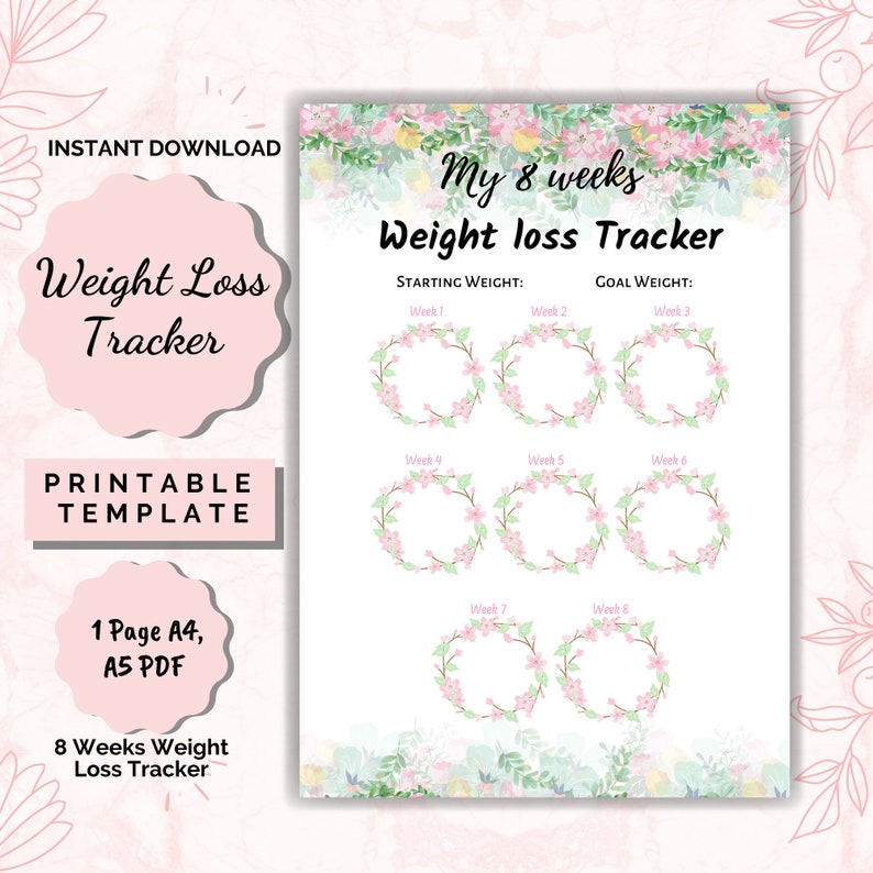 Weight Loss Tracker Printable 8 Weeks, Weight Loss Chart Motivational ...