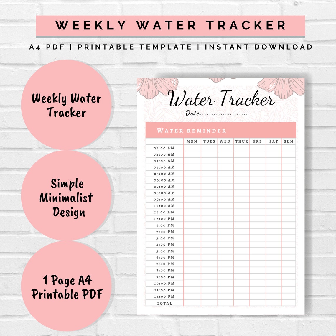 Water Tracker Template Weekly Water Diary Health Planner | Etsy