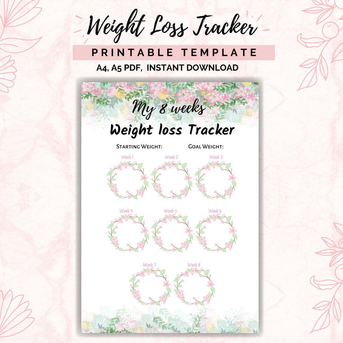 Weight Loss Tracker Printable 8 Weeks Weight Loss Chart - Etsy