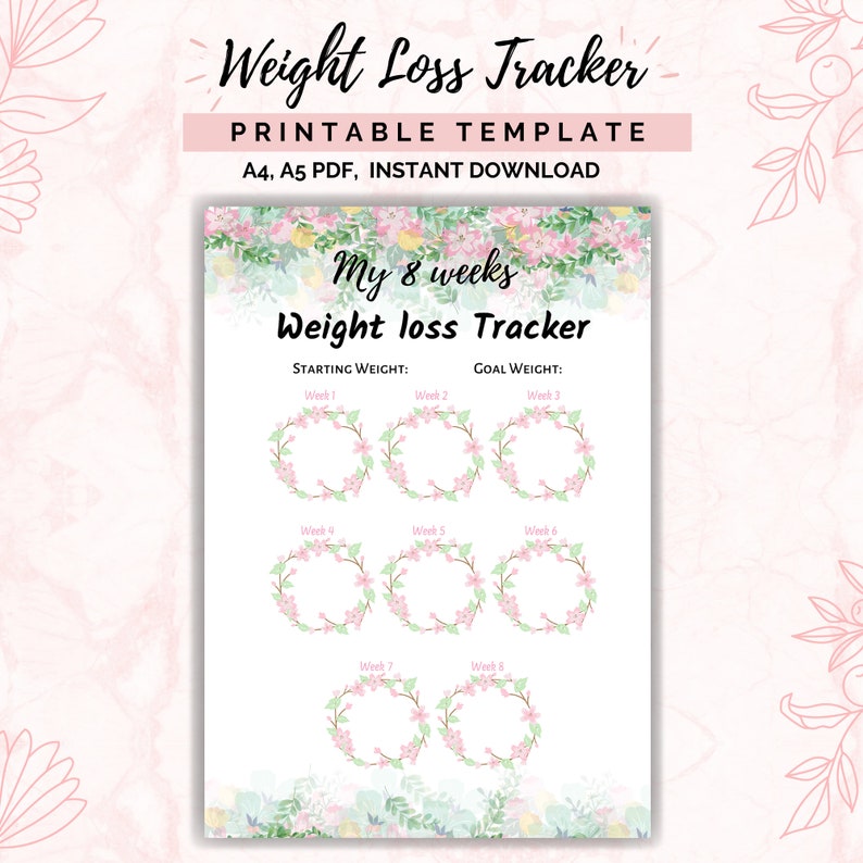 Weight Loss Tracker Printable 8 Weeks, Weight Loss Chart Motivational ...