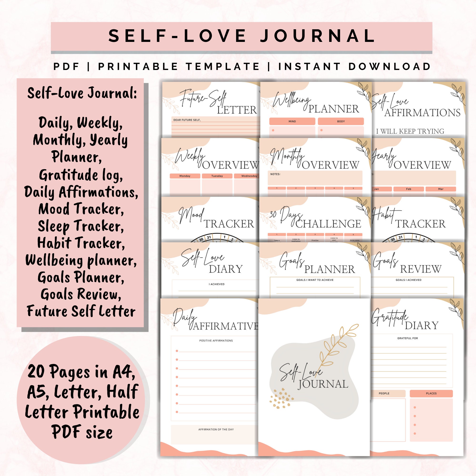 Self Love Journal Printable, Self Care Journal Positivity Affirmation ...